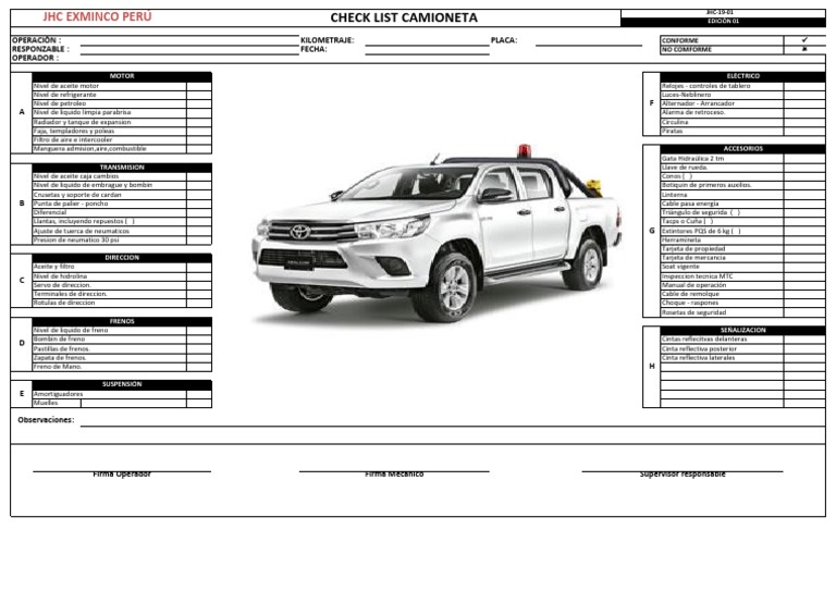 Check List de Camioneta | PDF | Coche | Industria automotriz