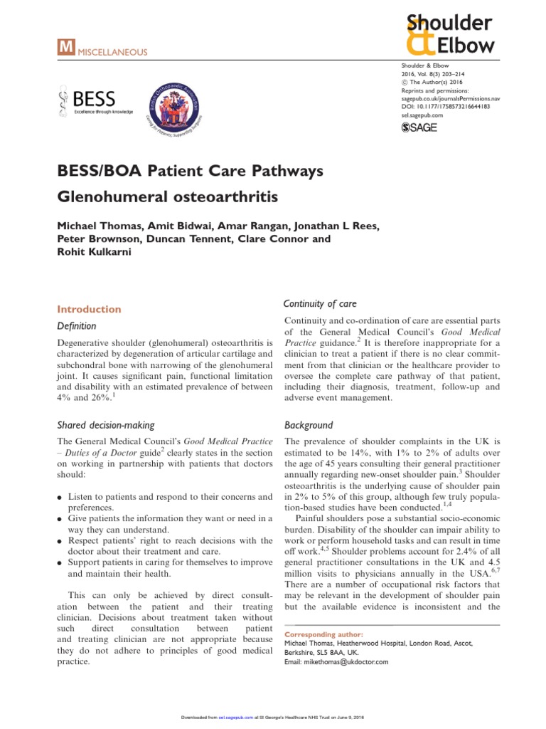 BESS/BOA Patient Care Pathways Glenohumeral Osteoarthritis | PDF ...