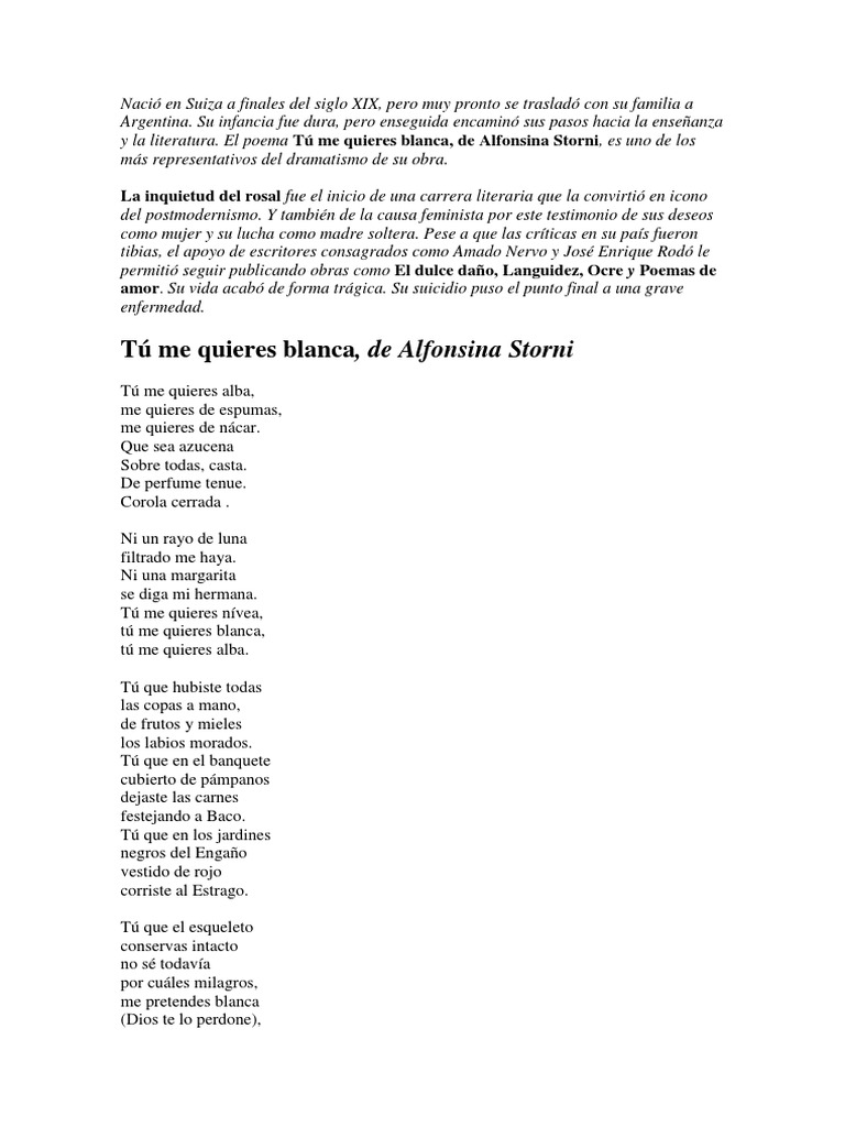 La crítica feminista de Alfonsina Storni en su poema "Tú me quieres ...