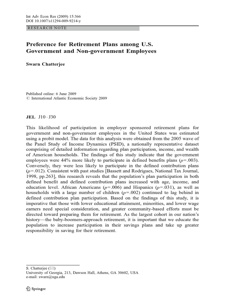 Preference For Retirement Plans Among U.S. Government and Non ...