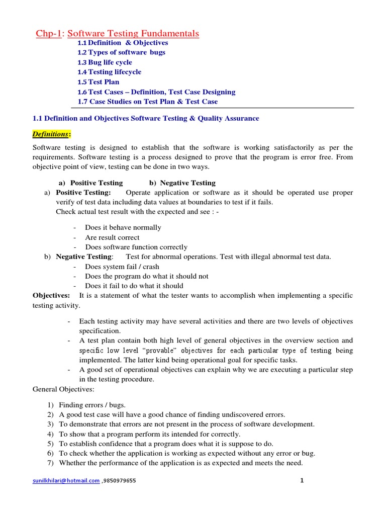 Chp-1: Software Testing Fundamentals: Definitions | PDF | Software ...