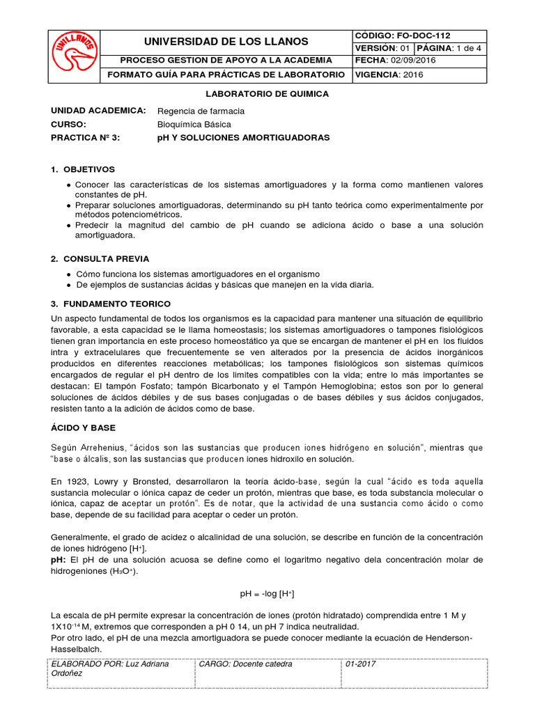 Guia # 3 PH y Soluciones Amortiguadoras | PDF | Solución tampón | Ph