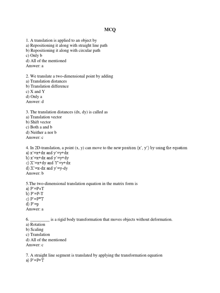 MCQ | PDF | 2 D Computer Graphics | Matrix (Mathematics)