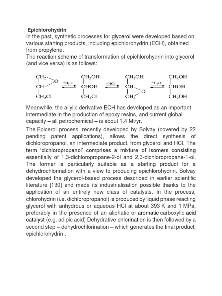 Glycerol Propylene. Reaction Scheme: Epichlorohydrin | PDF | Glycerol ...