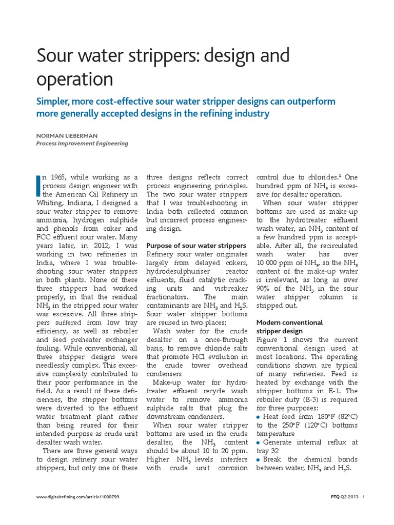Sour Water Strippers Design and Operation PDF | PDF | Oil Refinery | Water