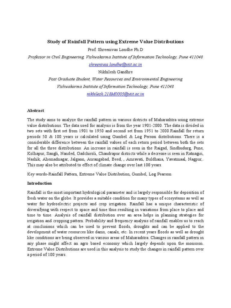 Study of Rainfall Pattern Using Extreme Value Distribution | PDF | Chi ...