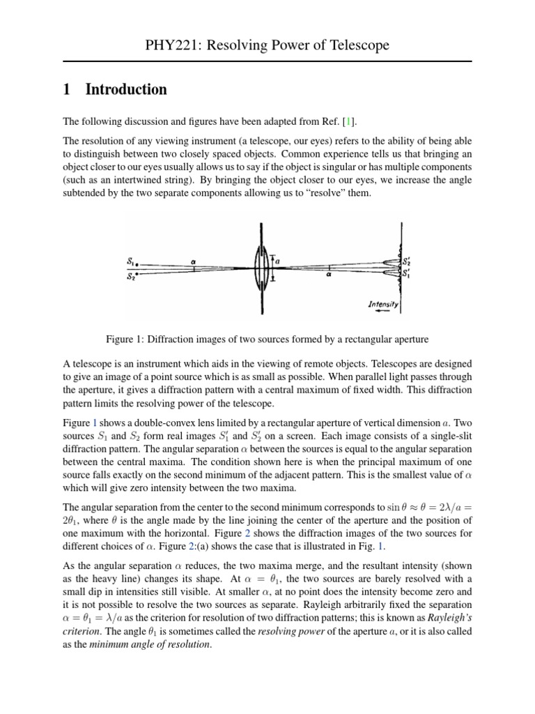 PHY221: Resolving Power of Telescope | PDF | Angular Resolution | Diffraction