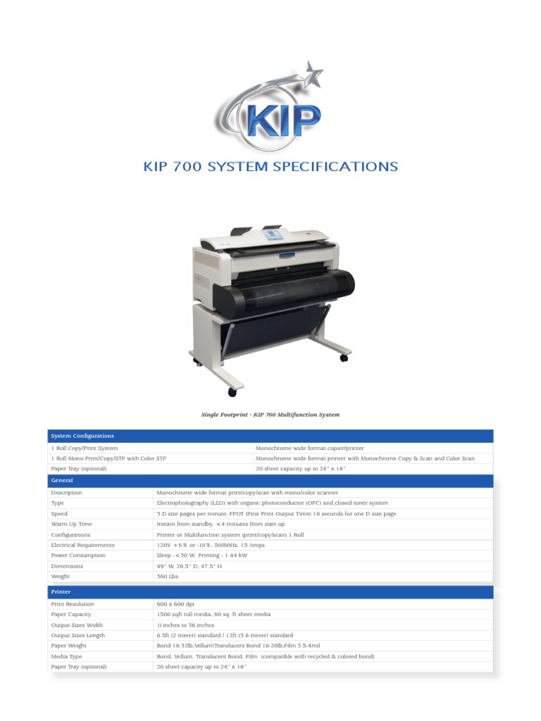 KIP 700 Technical Specs PDF | PDF | Image Scanner | Printer (Computing)