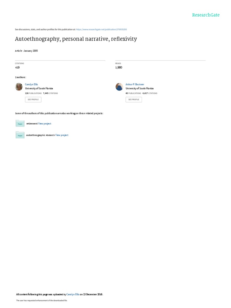 Autoethnography, Personal Narrative, Reflexivity | PDF