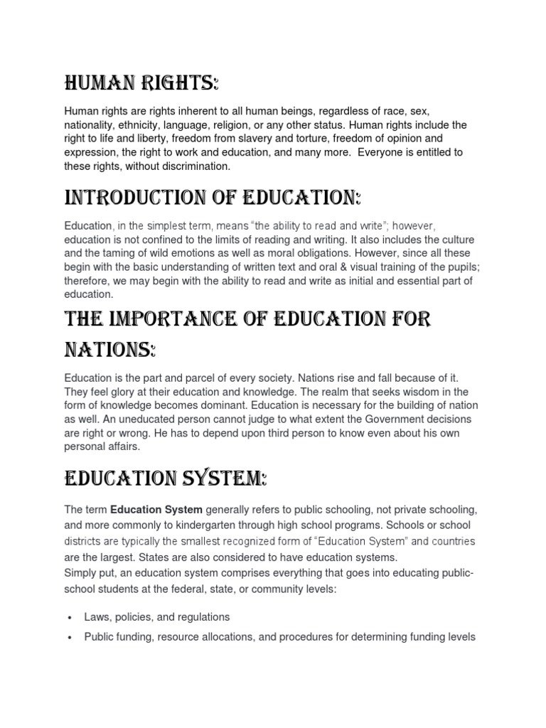 Violation of Human Rights in Education System and Its Solution | PDF ...