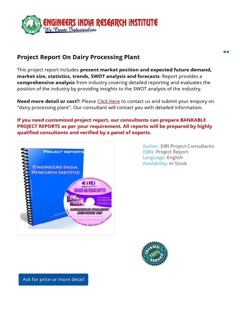 Dairy Processing Plant Project Report | PDF | Dairy | Milk