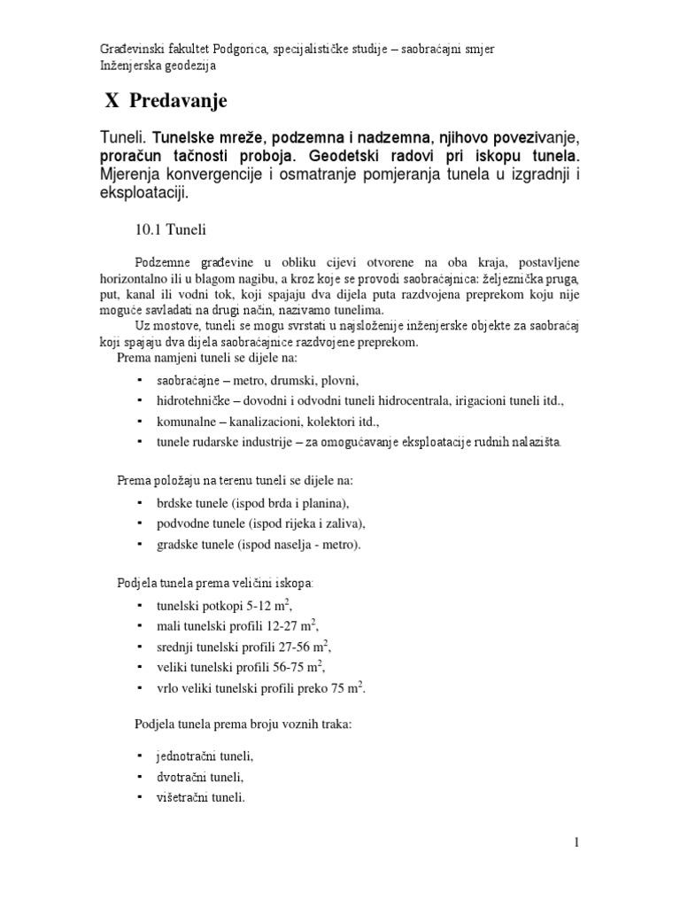 Deseto Predavanje Inženjerska Geodezija - Saobraćajni Smjer | PDF