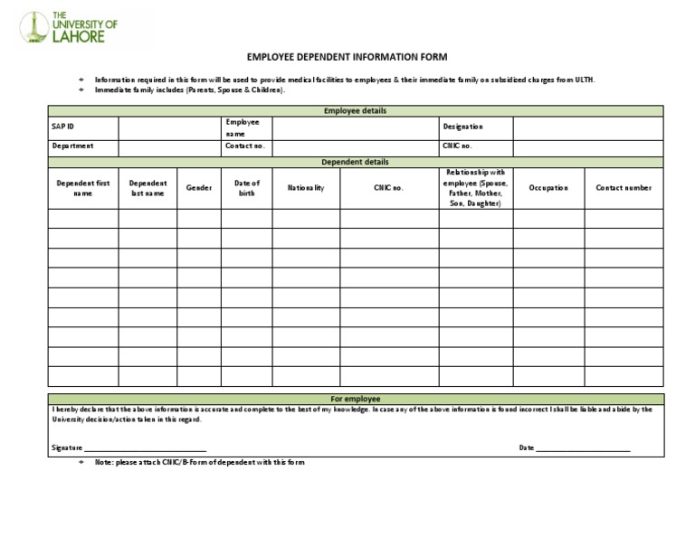 Employee Dependent Information Form | PDF