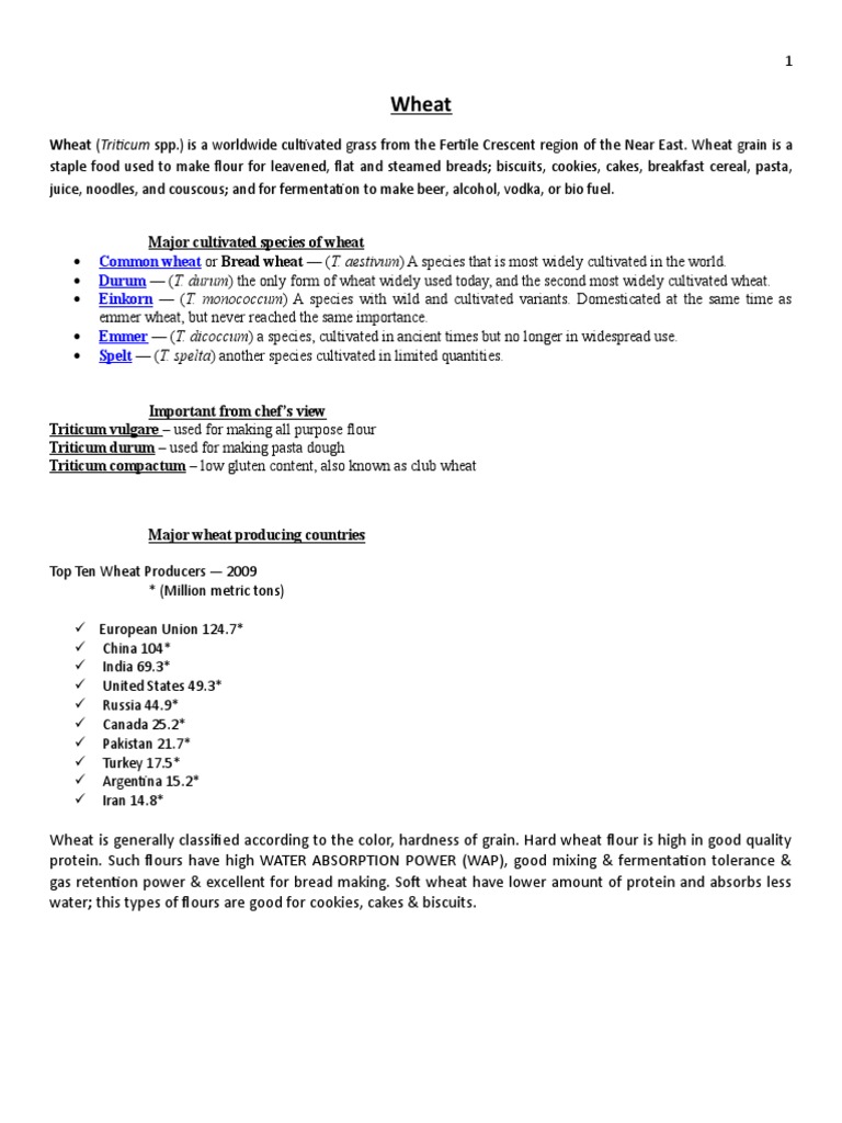 Wheat: Common Wheat Durum Einkorn Emmer Spelt | PDF | Wheat | Flour
