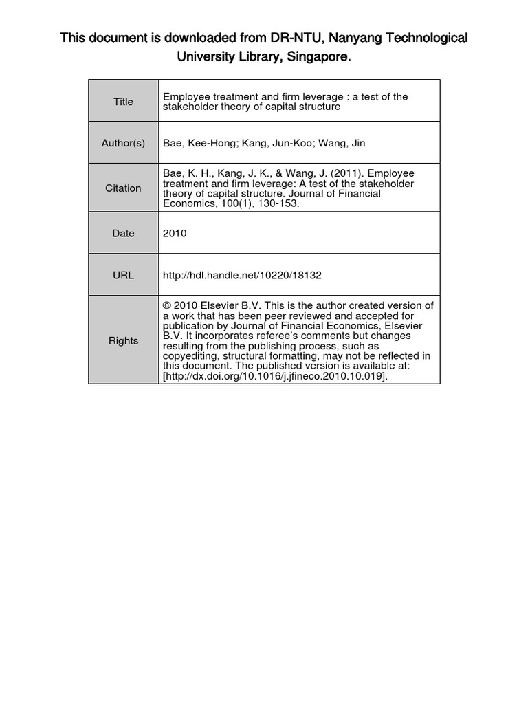 2011 JFE - Employee and Capital Structure | PDF | Capital Structure | Regression Analysis