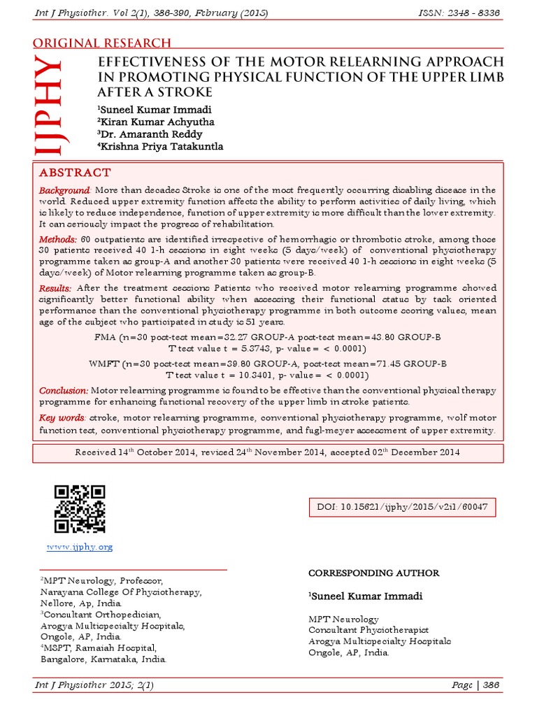 Effectiveness of The Motor Relearning Approach | PDF | Stroke ...