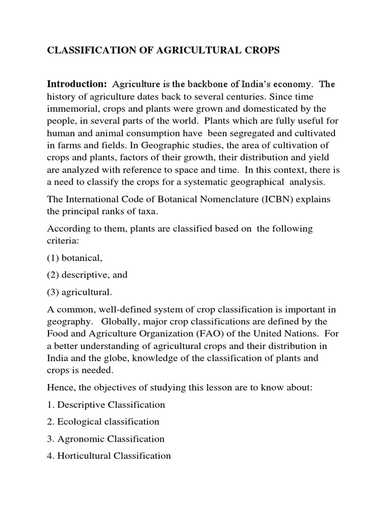 Classification of Crop Detailed | PDF | Staple Foods | Agriculture