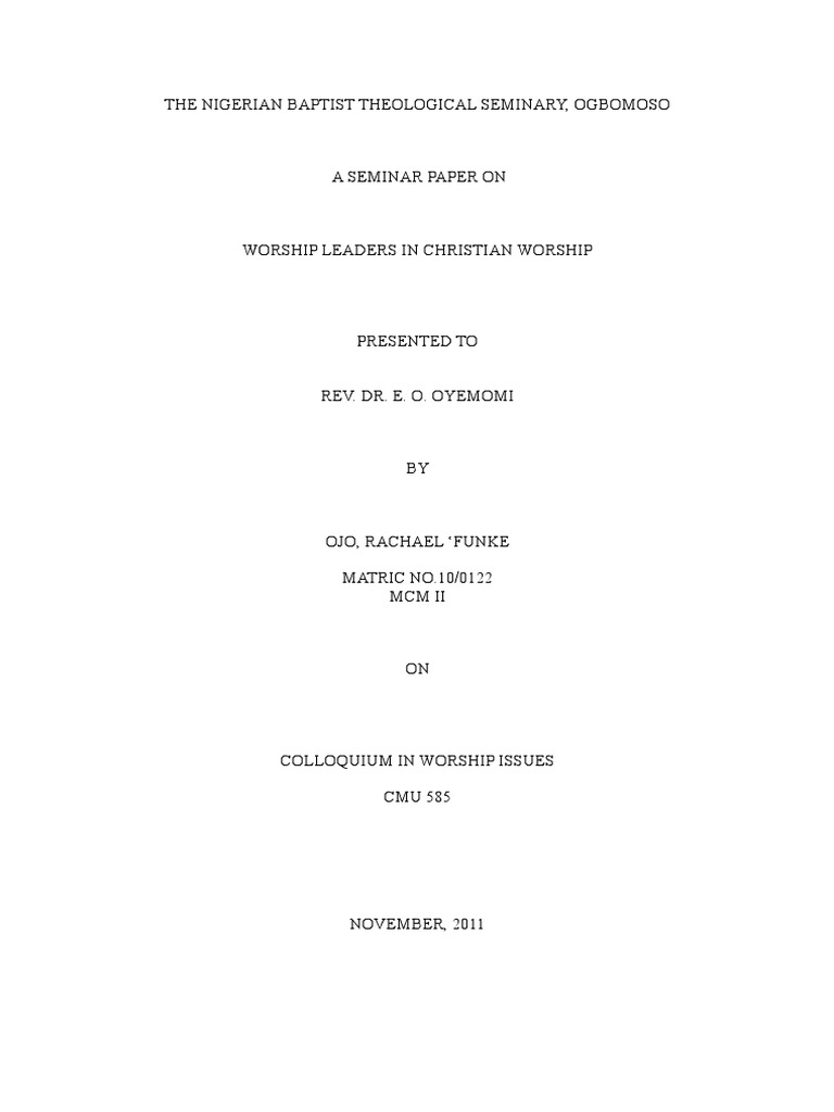 Leading Through Worship: An Examination of the Roles and ...