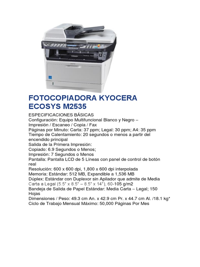 Fotocopiadora Kyocera Ecosys m2535 | PDF