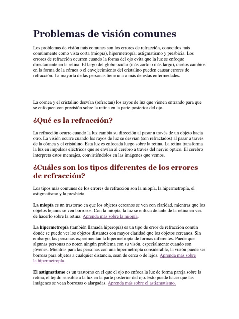 Problemas de Vision | PDF | Ojo humano | Percepción visual