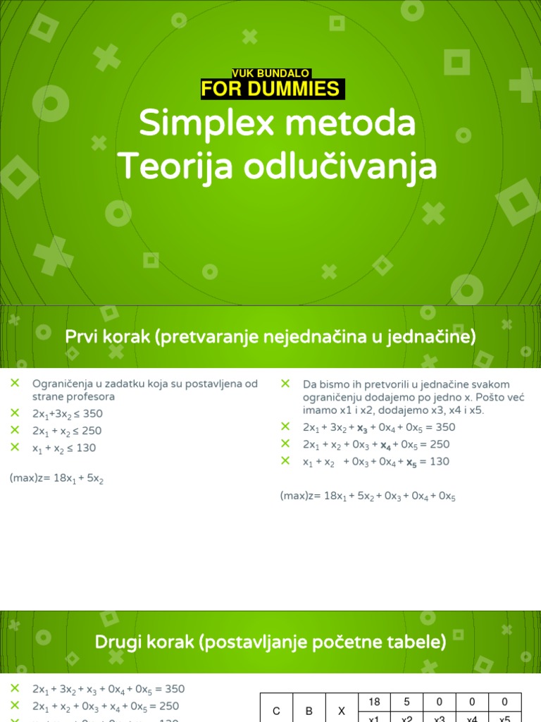 Simplex Metoda For DUMMIES - Vuk Bundalo | PDF