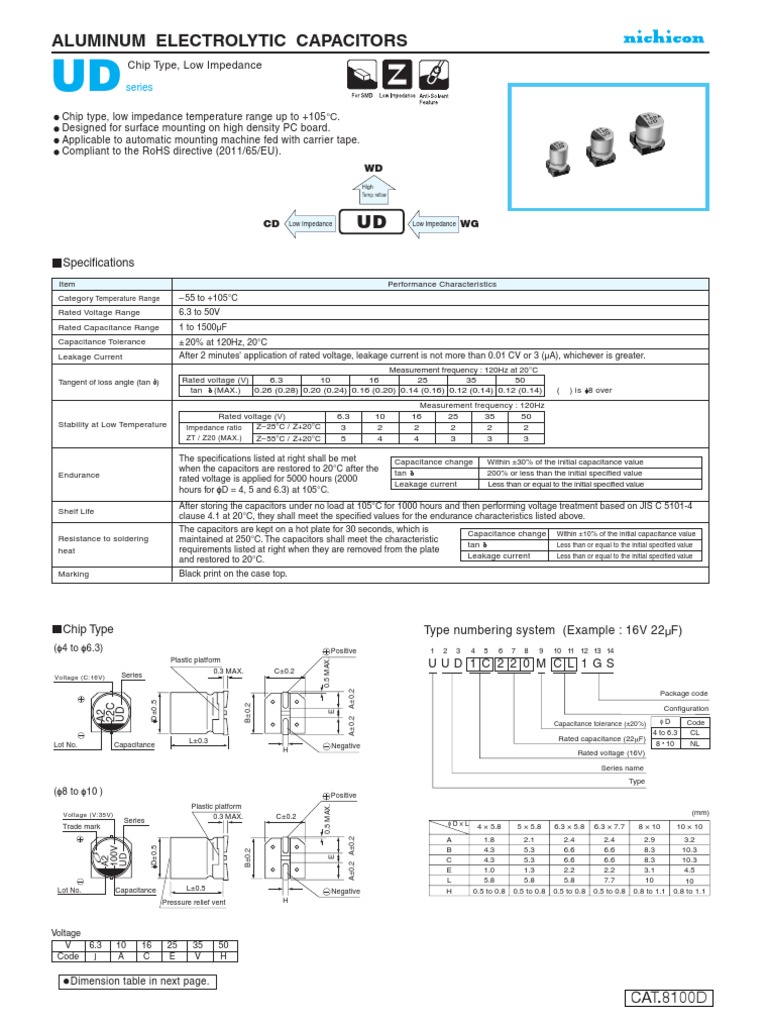 Aluminum Electrolytic Capacitors: Specifications | PDF | Capacitor ...