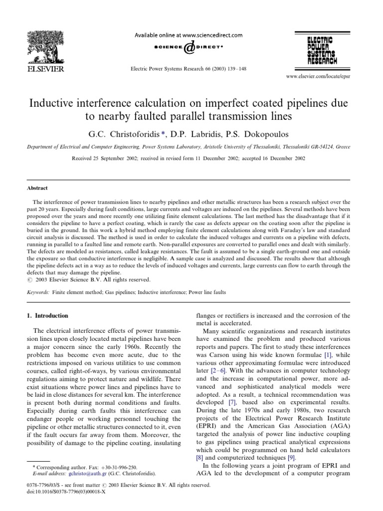 Inductive Interference Calculation On Imperfect Coated Pipelines Due To ...