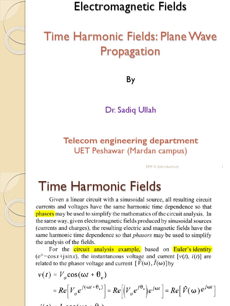 Time Harmonic Fields: Plane Wave Propagation: Telecom Engineering ...