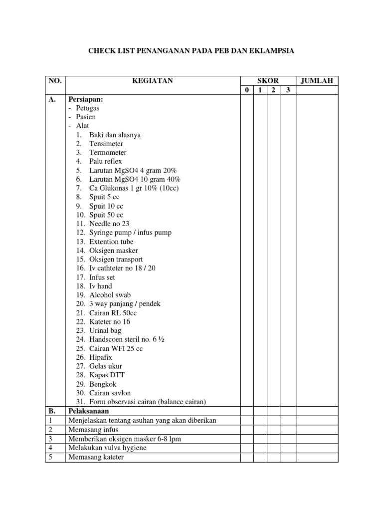 CHECK LIST PEMBERIAN MgSO4 PADA PEB DAN EKLAMPSIA | PDF