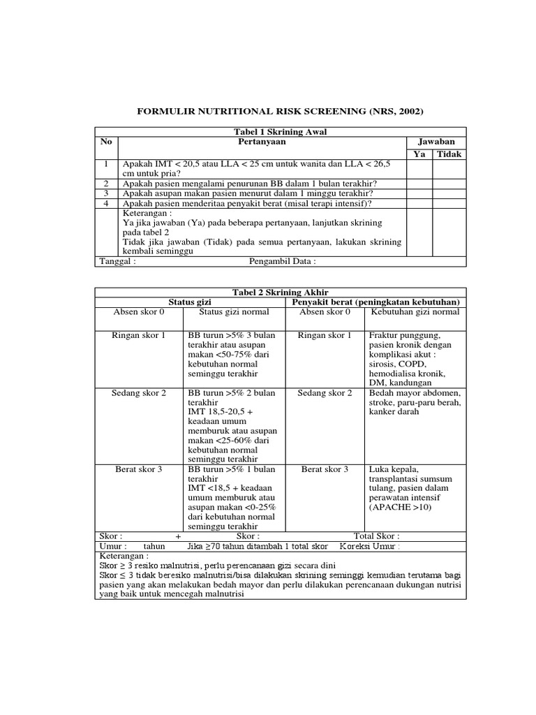 Formulir Nutritional Risk Screening | PDF