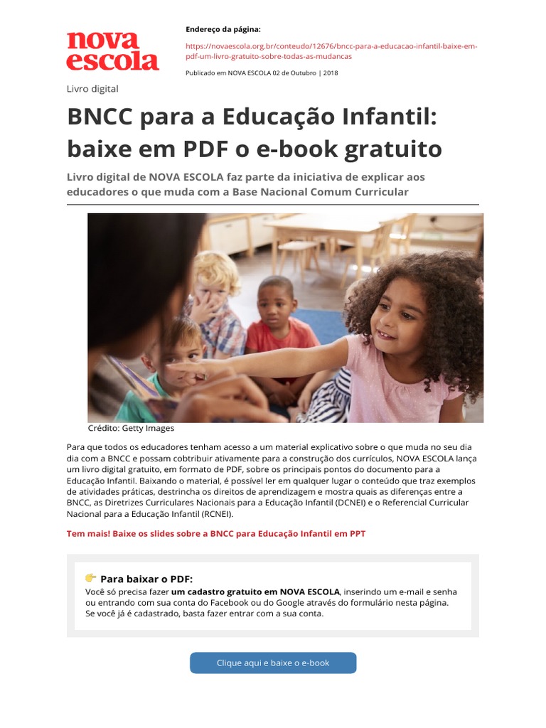 BNCC para A Educacao Infantil Baixe em PDF o e Book Gratuitopdf | PDF ...