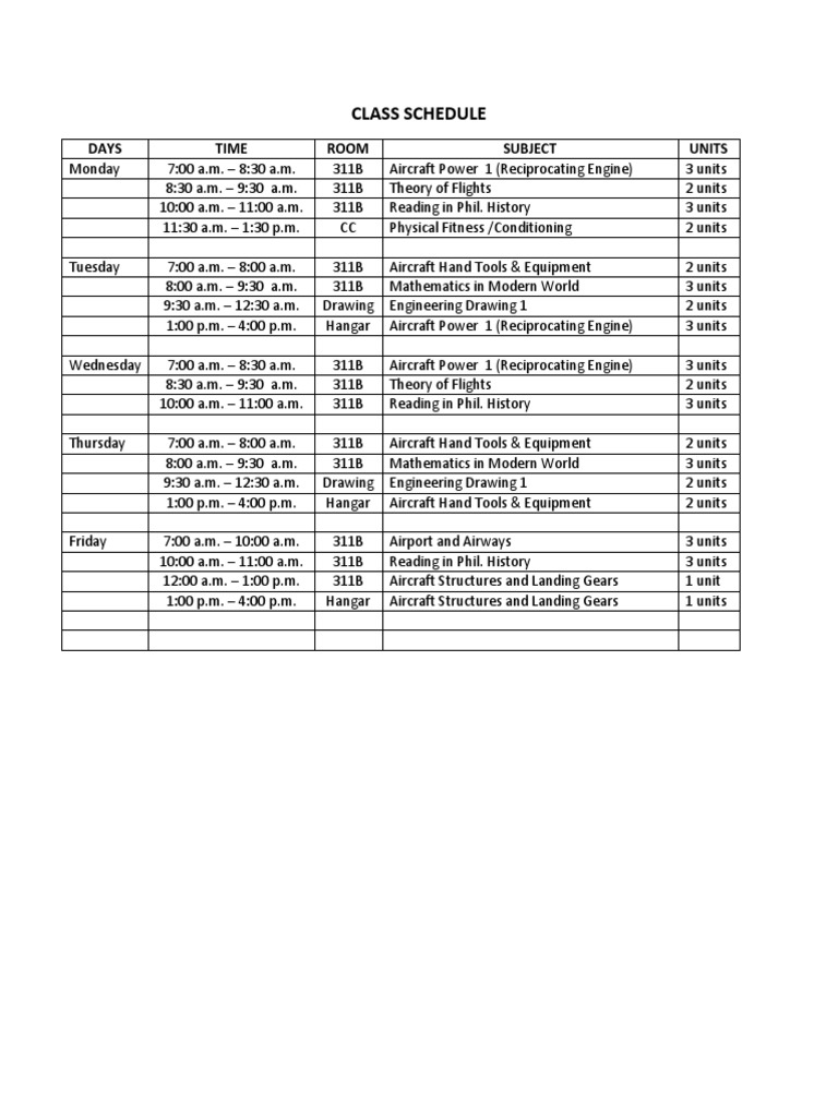Class Schedule and Course Listing | PDF