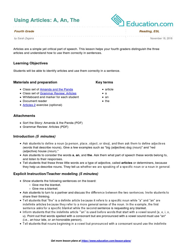 Using Articles A An The | PDF | Noun | Adjective