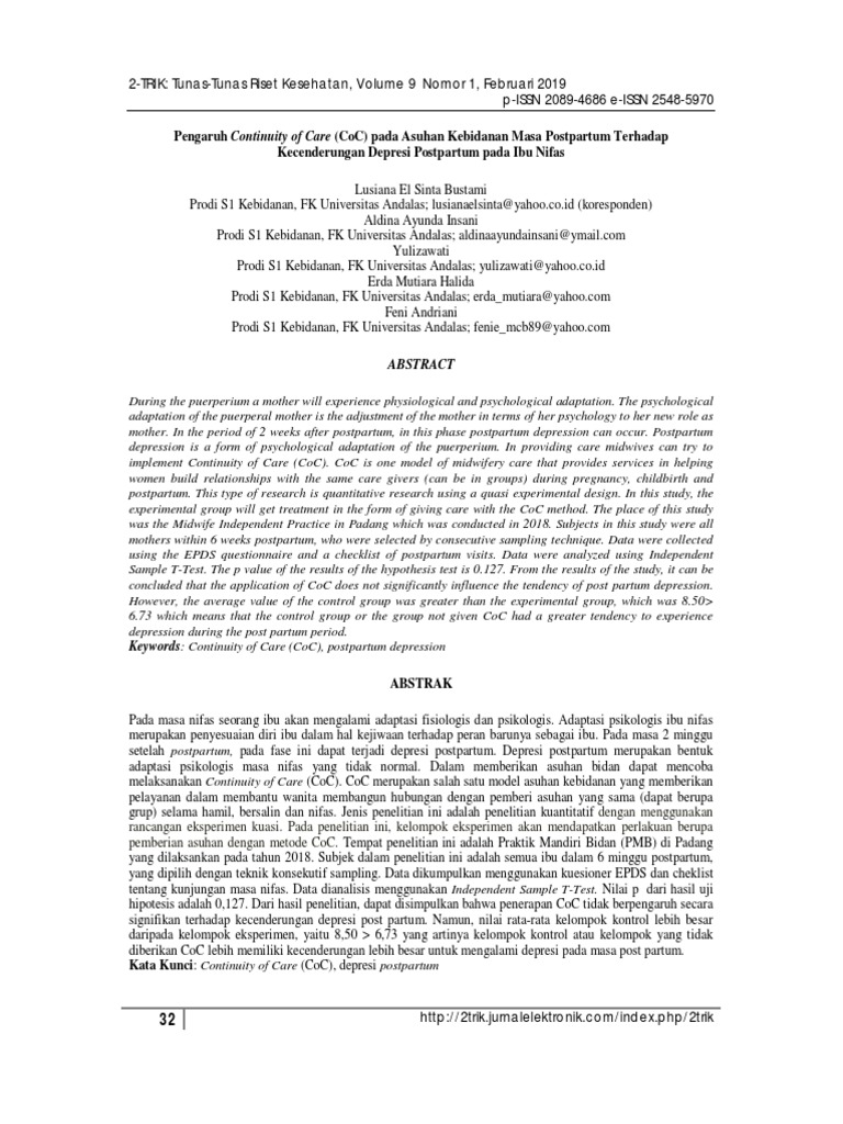 Pengaruh Continuity of Care (Coc) Pada Asuhan Kebidanan Masa Postpartum ...