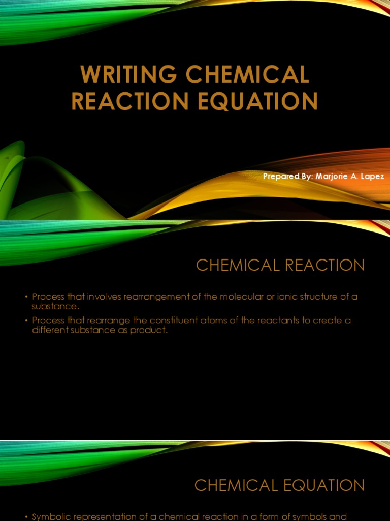 Writing Chemical Reaction Equation | PDF