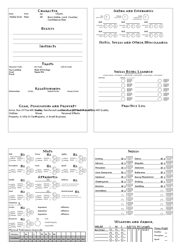 Noble Dick Character Sheet | PDF