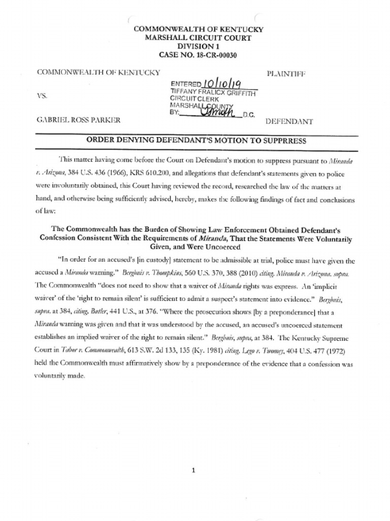 Parker Suppression Order | PDF