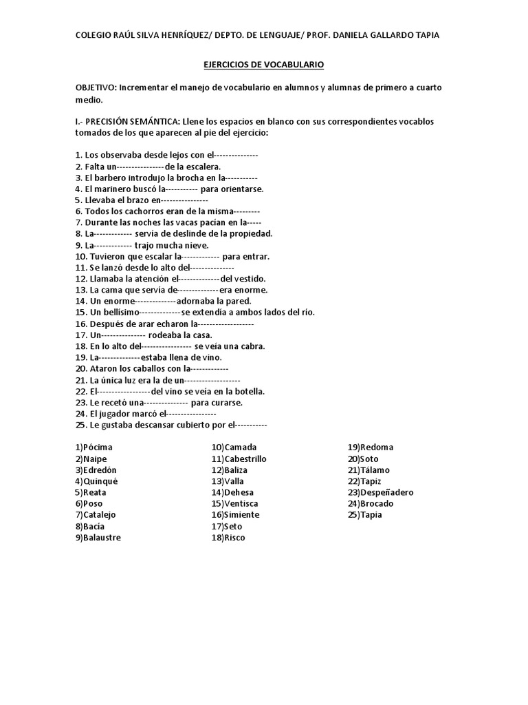Ejercicios de Vocabulario Guía 4 | PDF | Alimentos