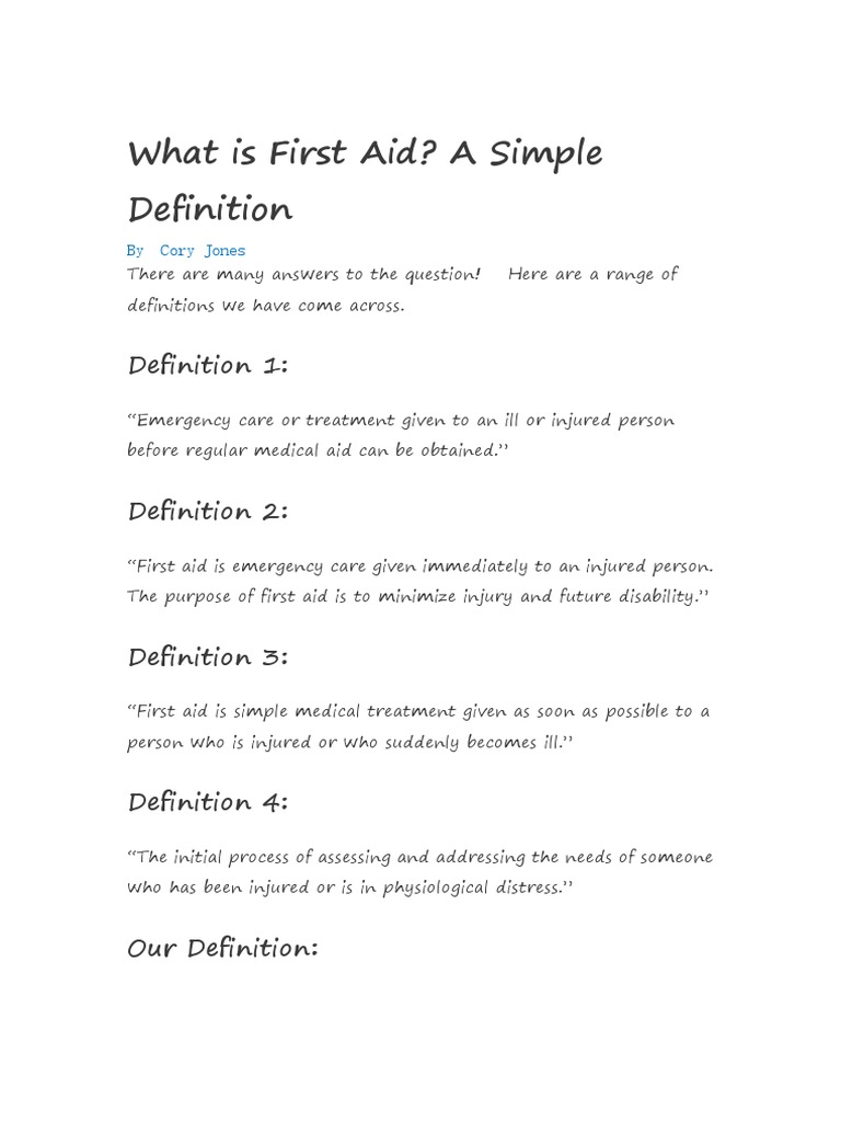 What Is First Aid? A Simple: Definition 1 | PDF | First Aid | Major Trauma