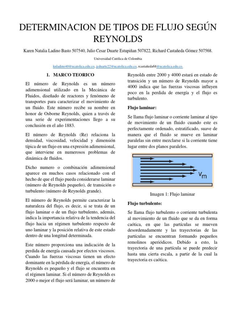 Numero de Reynolds | Descargar gratis PDF | Numero Reynolds | Flujo laminar