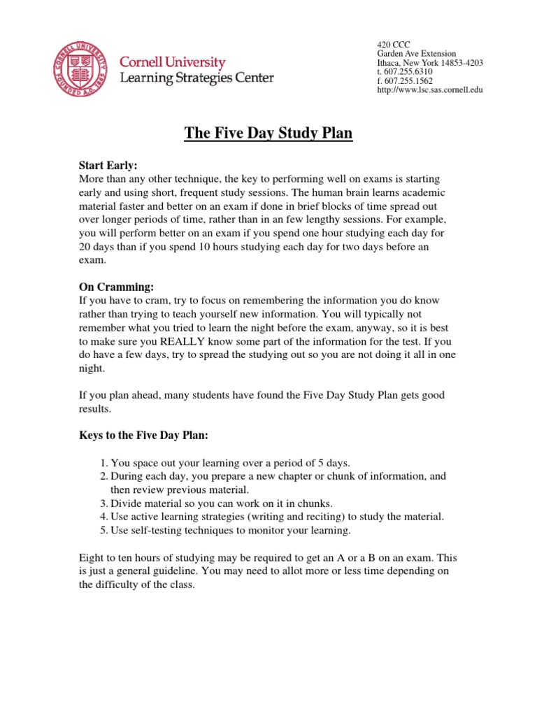 The Five Day Study Plan | PDF | Test (Assessment) | Educational Psychology