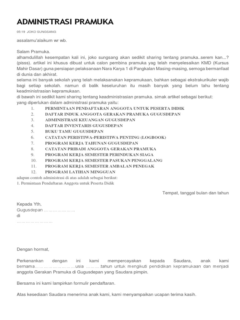 Administrasi Pramuka | PDF | Game & Aktivitas
