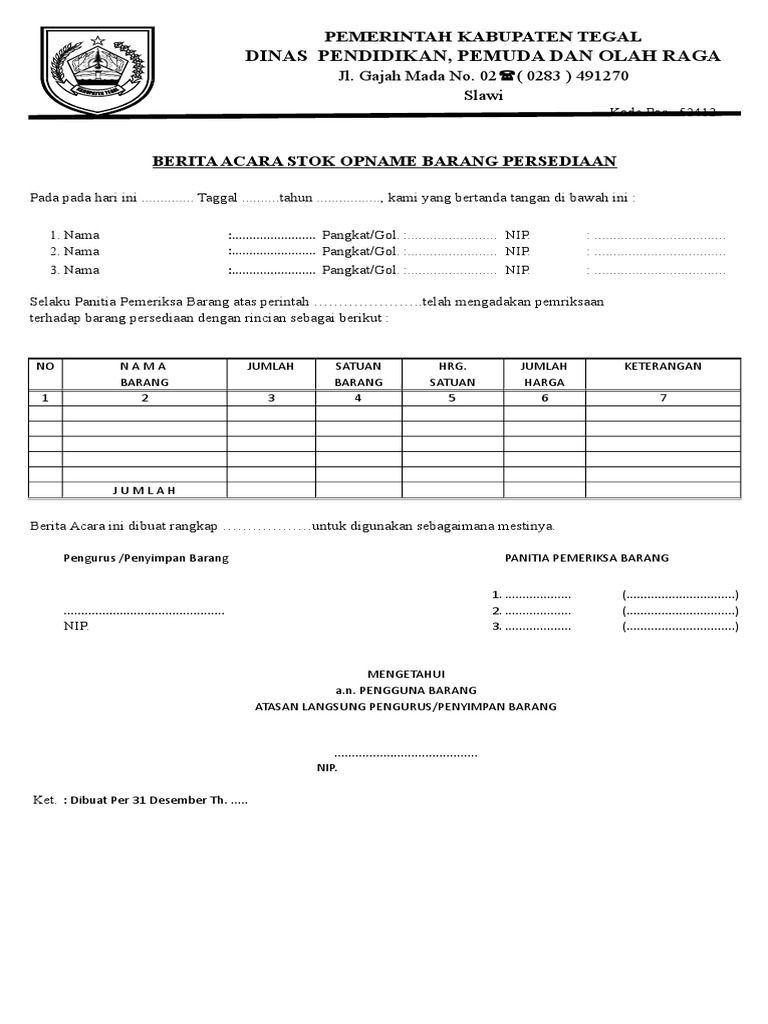 BA Stok Opname Utk Contoh | PDF