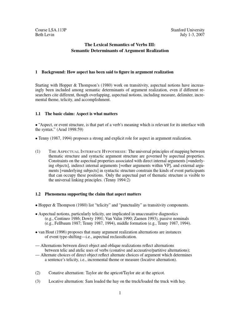 The Lexical Semantics of Verbs III | Download Free PDF | Lexical Semantics | Subject (Grammar)