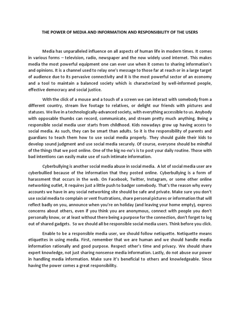 The Power of Media and Information and Responsibility of The Users ...