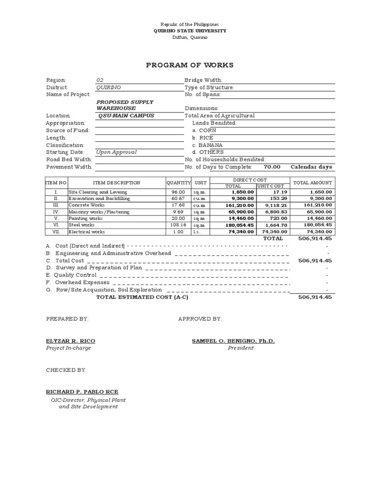 Program of Works: 02 Quirino | PDF | Masonry | Cement