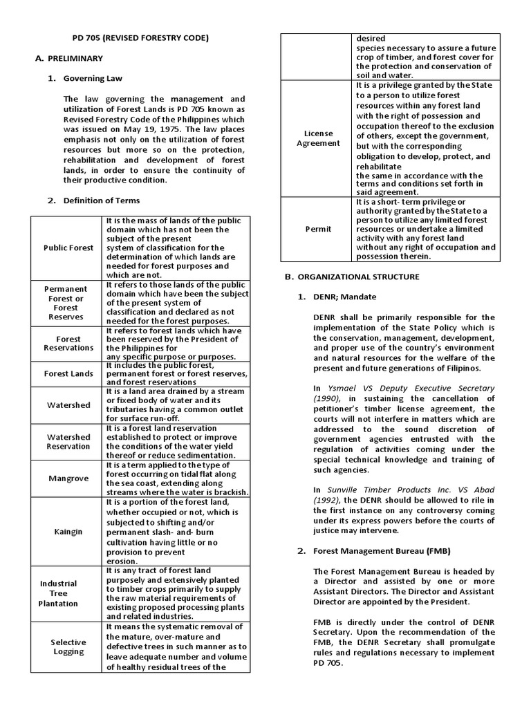 PD 705 (Revised Forestry Code) Preliminary Governing Law | PDF ...