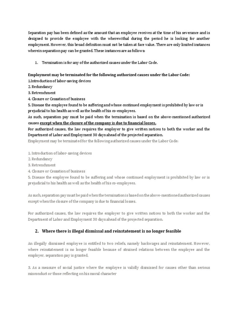 Separation Pay Comprehensive | PDF | Layoff | Employment