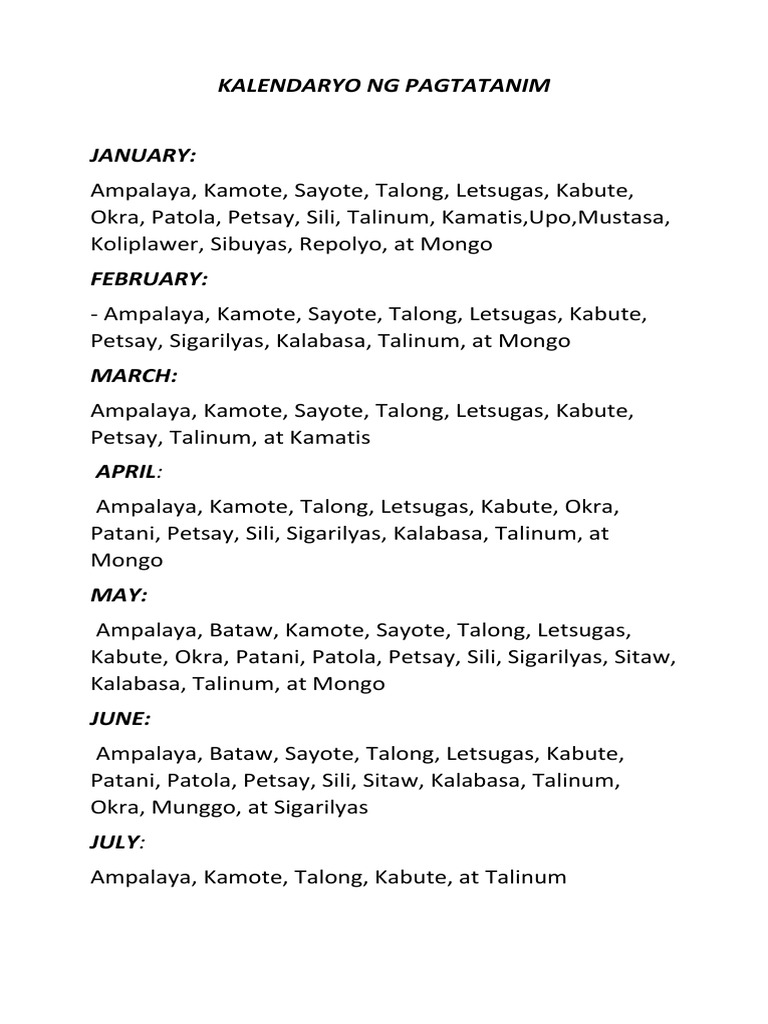 Kalendaryo NG Pagtatanim | PDF