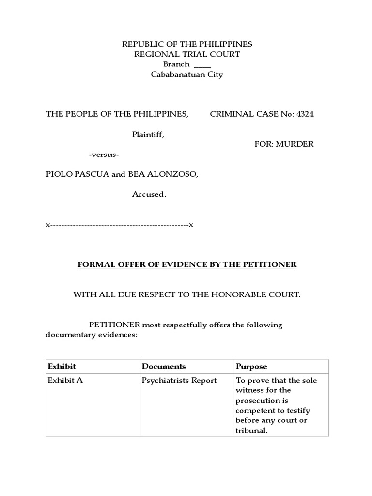 Formal Offer of Evidence | PDF | Affidavit | Evidence